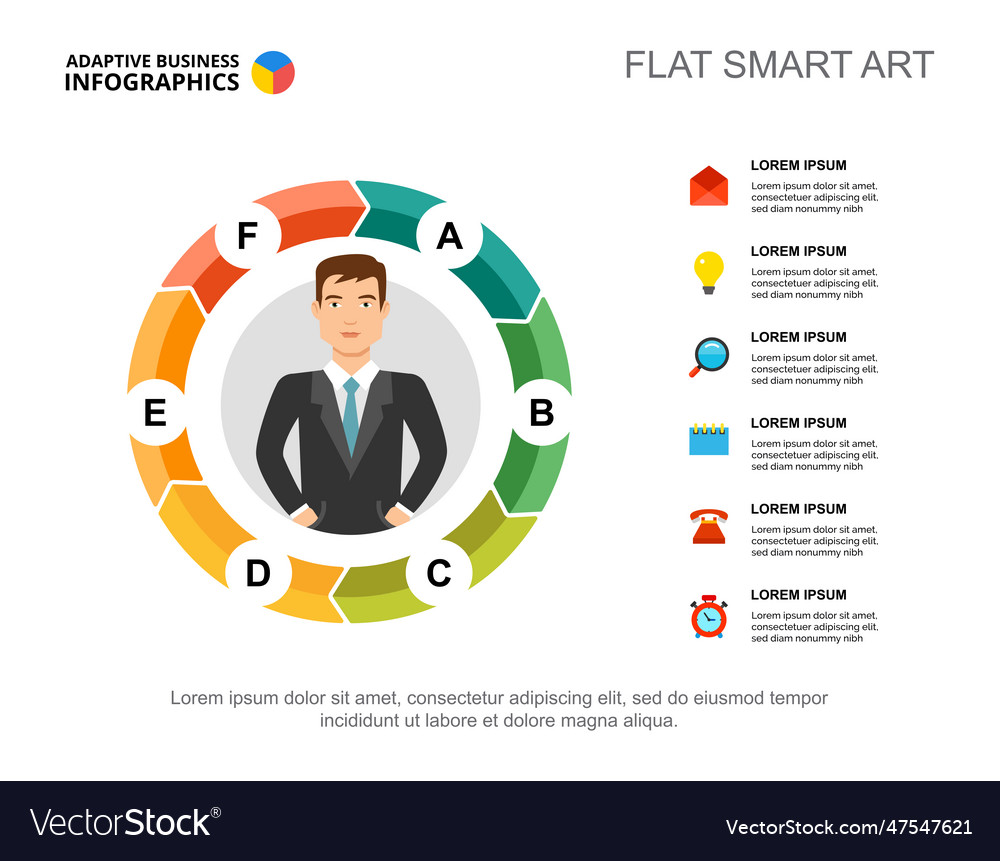 Six elements flow chart template for presentation Vector Image