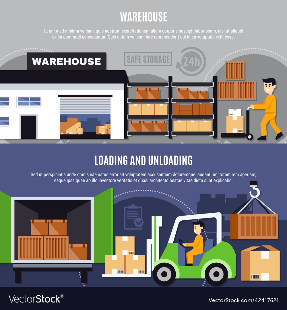 Warehouse flat composition set Royalty Free Vector Image