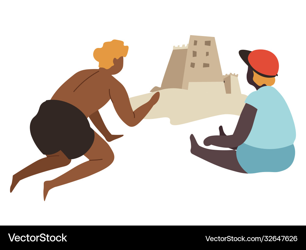 Characters building sand castles seaside at Vector Image