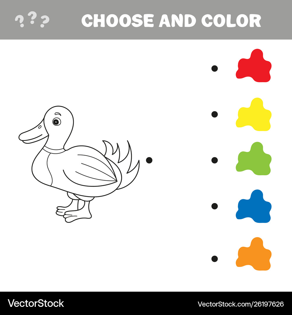 Coloring the cute cartoon duck educational game Vector Image