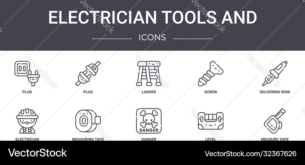 Electrician tools and concept line icons set Vector Image