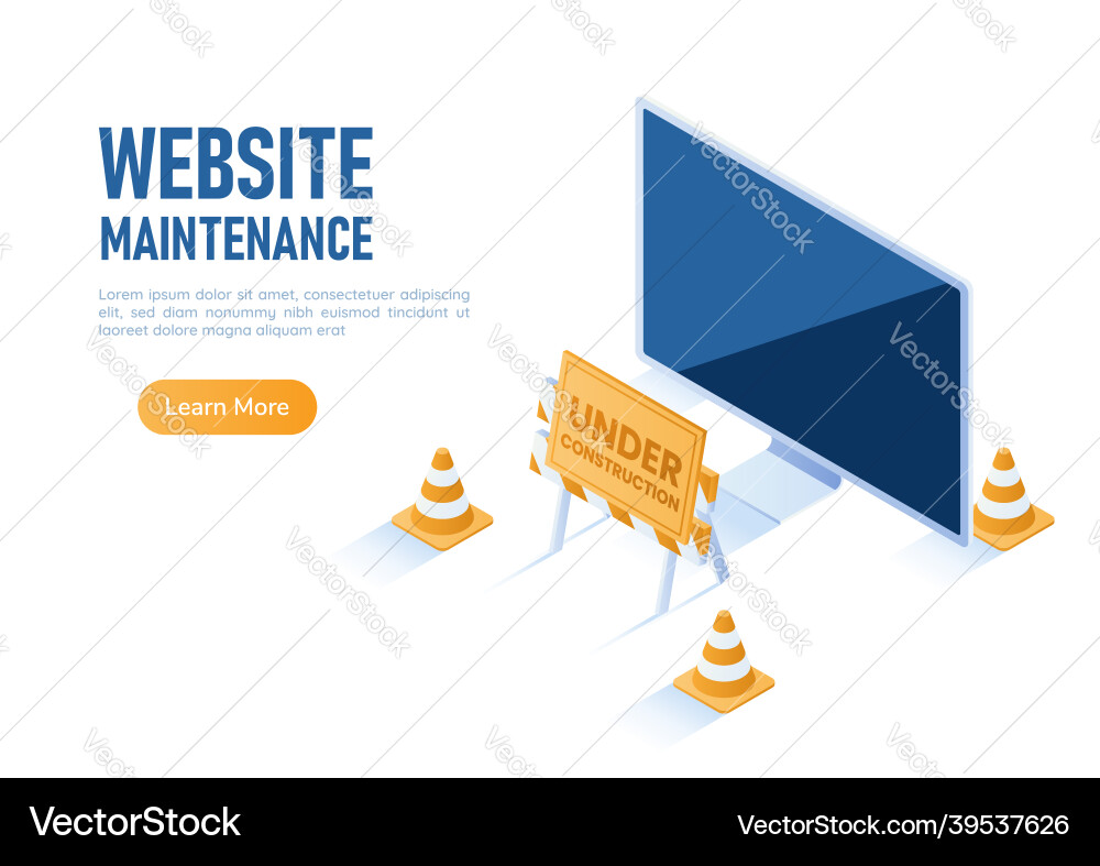 Isometric web banner pc monitor with under Vector Image