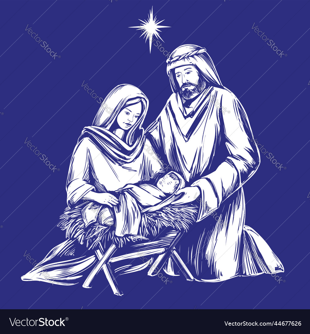 Merry christmas story mary joseph Royalty Free Vector Image