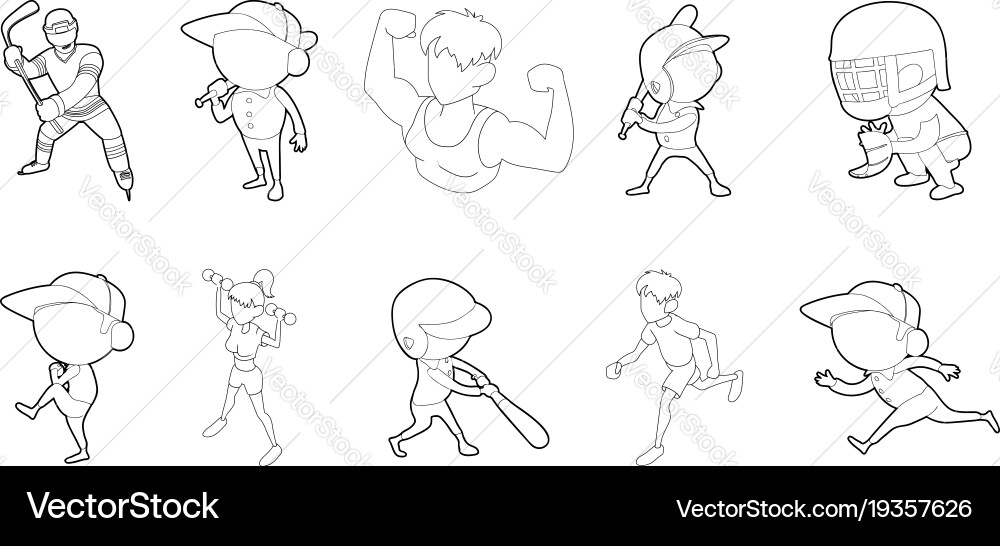 Sport people icon set outline style Royalty Free Vector