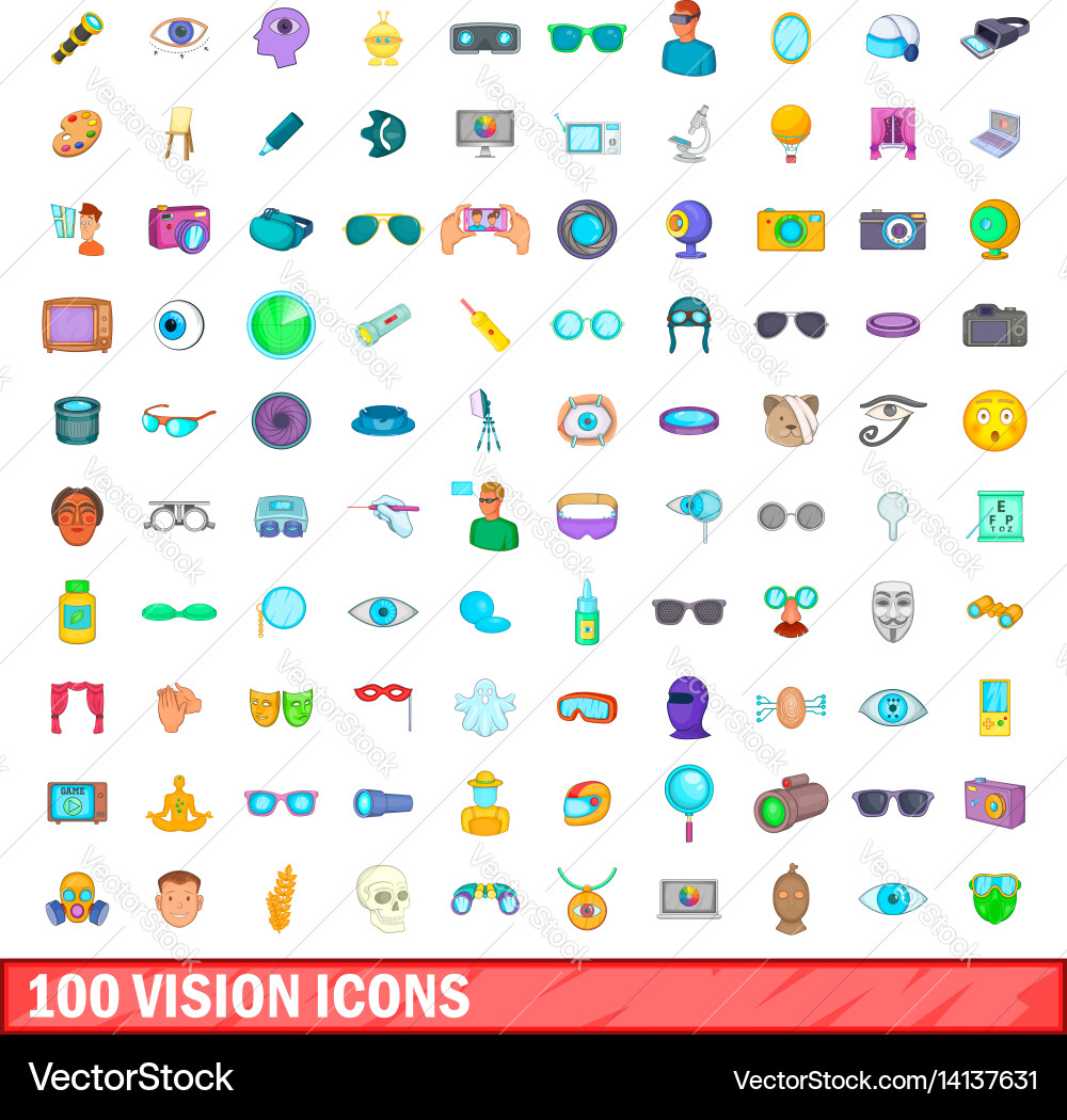 100 vision icons set cartoon style Royalty Free Vector Image