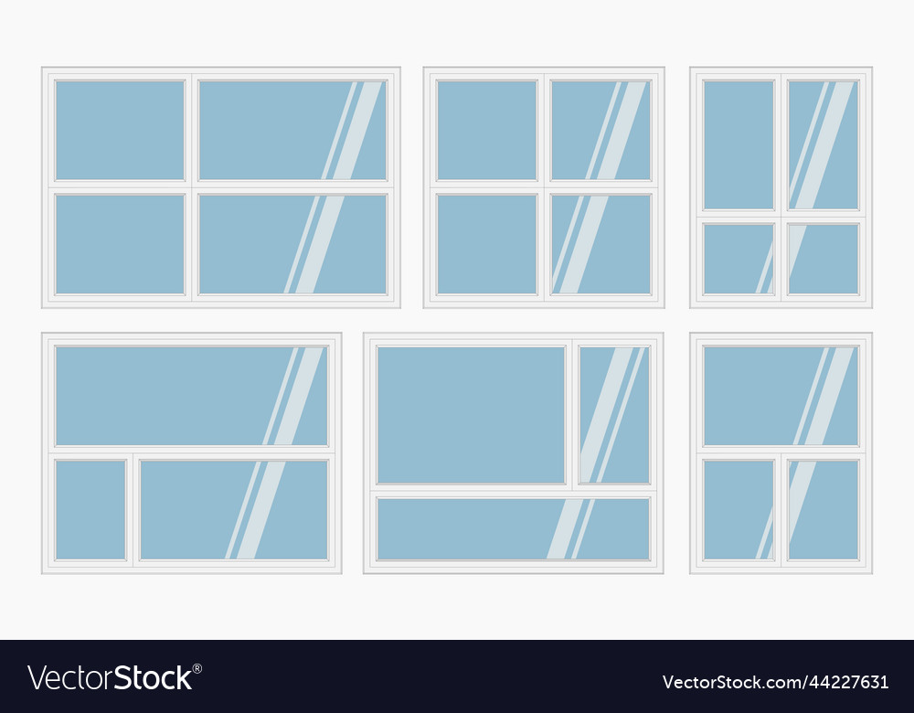Apartment white window frames set isolated flat Vector Image