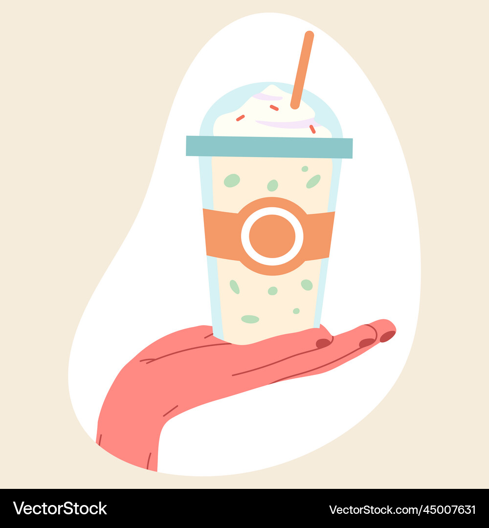Cartoon hand holding milkshake cup cold drink Vector Image
