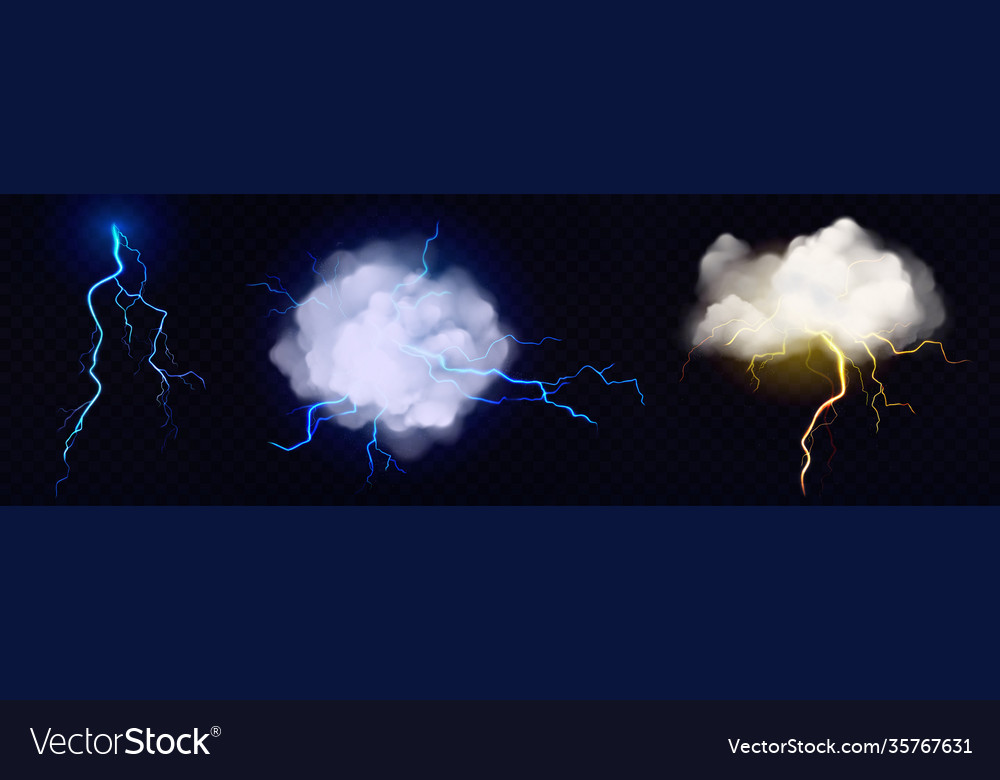 Realistic clouds with lightning bolts Royalty Free Vector