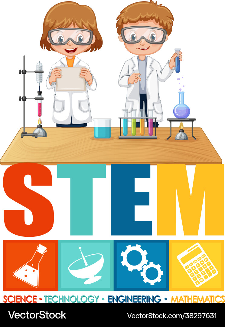 Scientist kids cartoon character with stem Vector Image