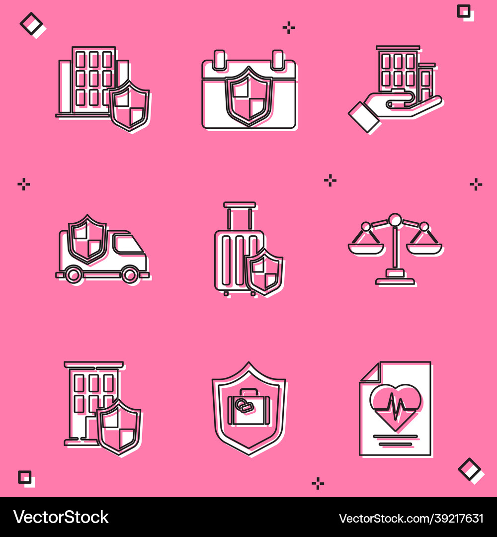 Set house with shield calendar insurance car Vector Image