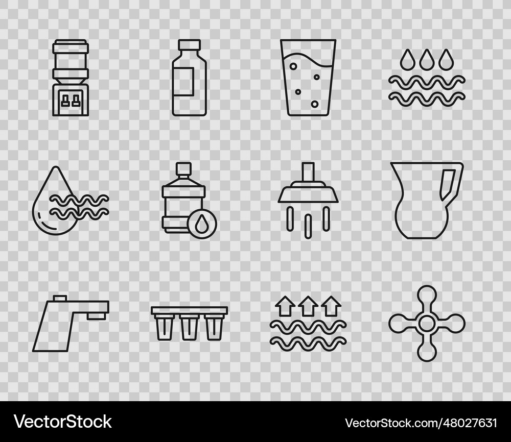 Set line water tap glass with water filter Vector Image