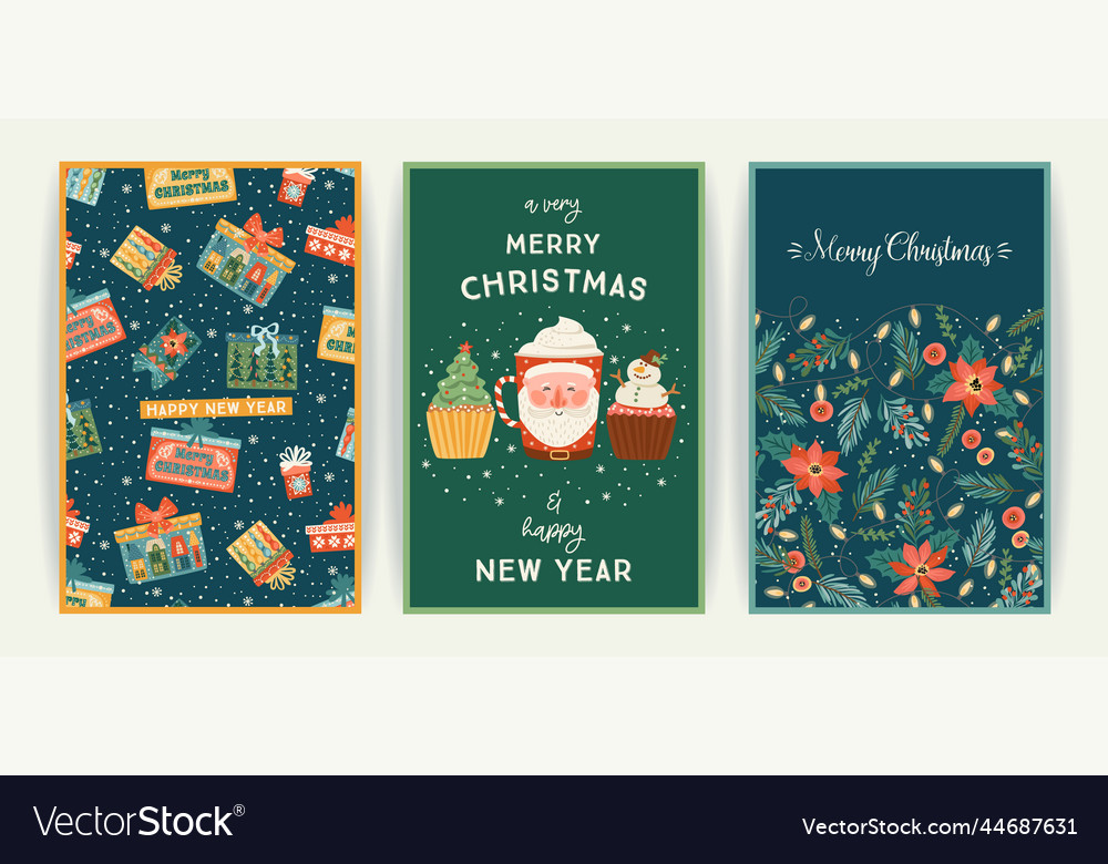 Set of christmas and happy new year cards cute Vector Image