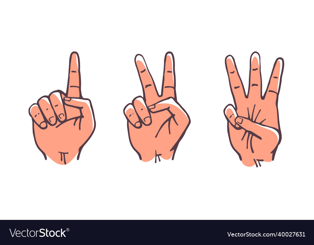Set of counting one two three hand sign Royalty Free Vector