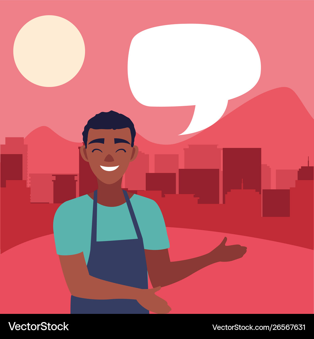 Young seller man character with apron Royalty Free Vector