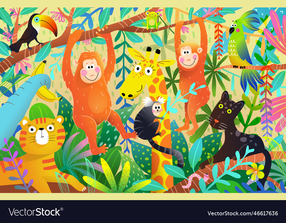Animals in colorful african jungle surface design Vector Image
