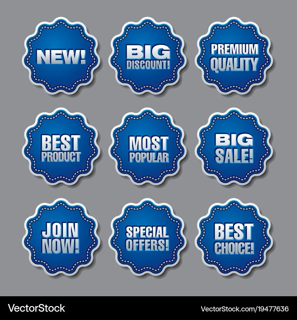 Blue adverising discount stickers Royalty Free Vector Image
