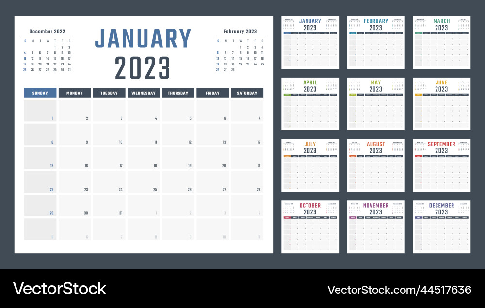 Calendar for 2023 starts sunday Royalty Free Vector Image