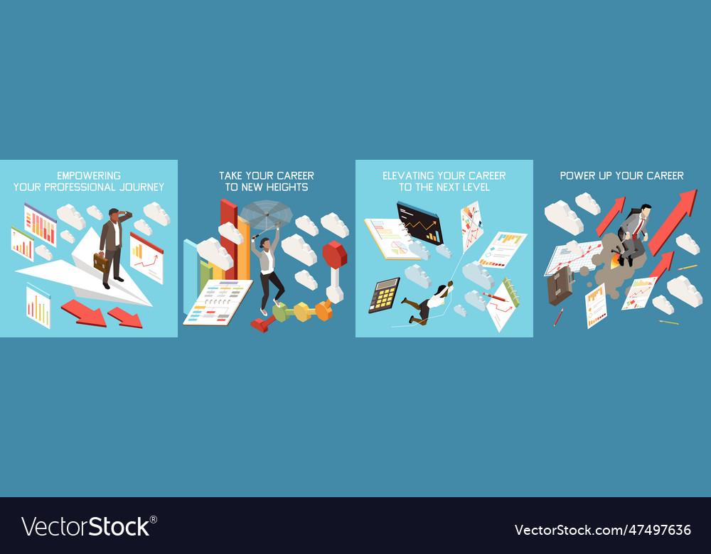 Career boost isometric poster set Royalty Free Vector Image Career boost isometric poster set Royalty Free Vector Image