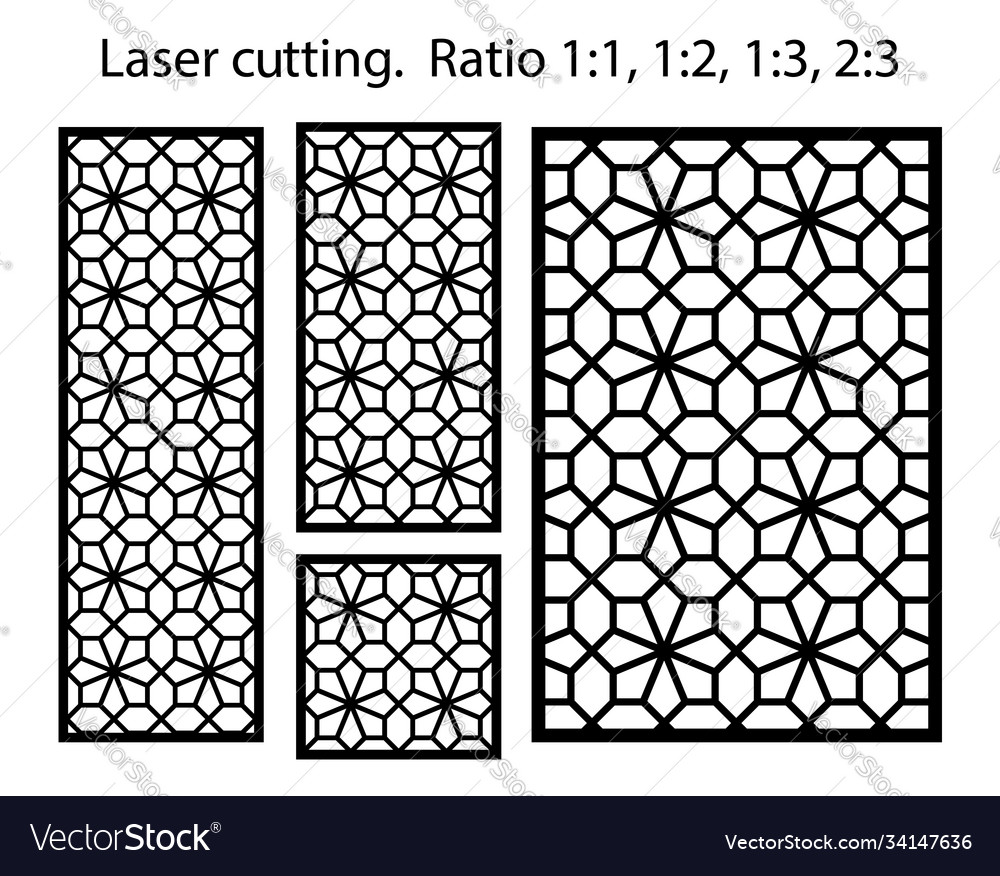 Cnc template set laser pattern geometric Vector Image