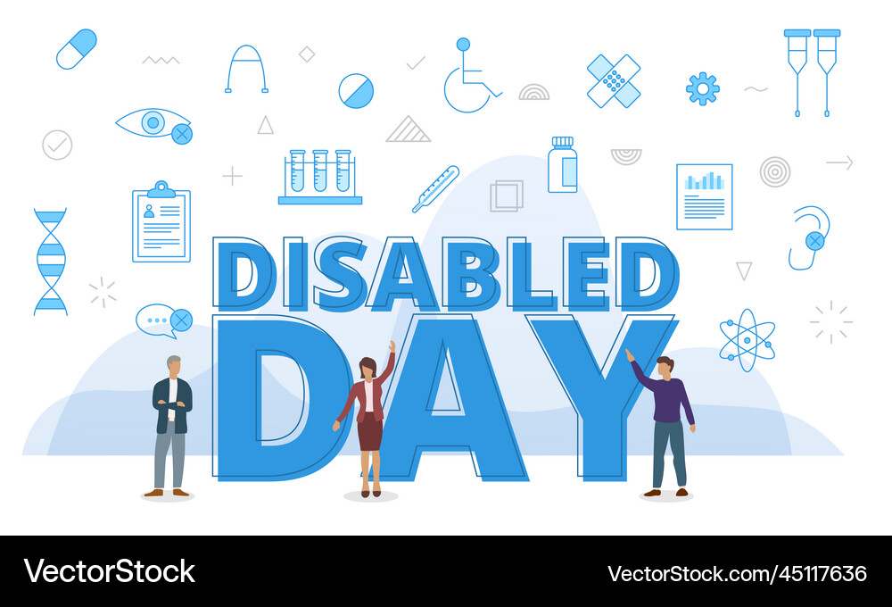 Disabled day concept with big words and people Vector Image