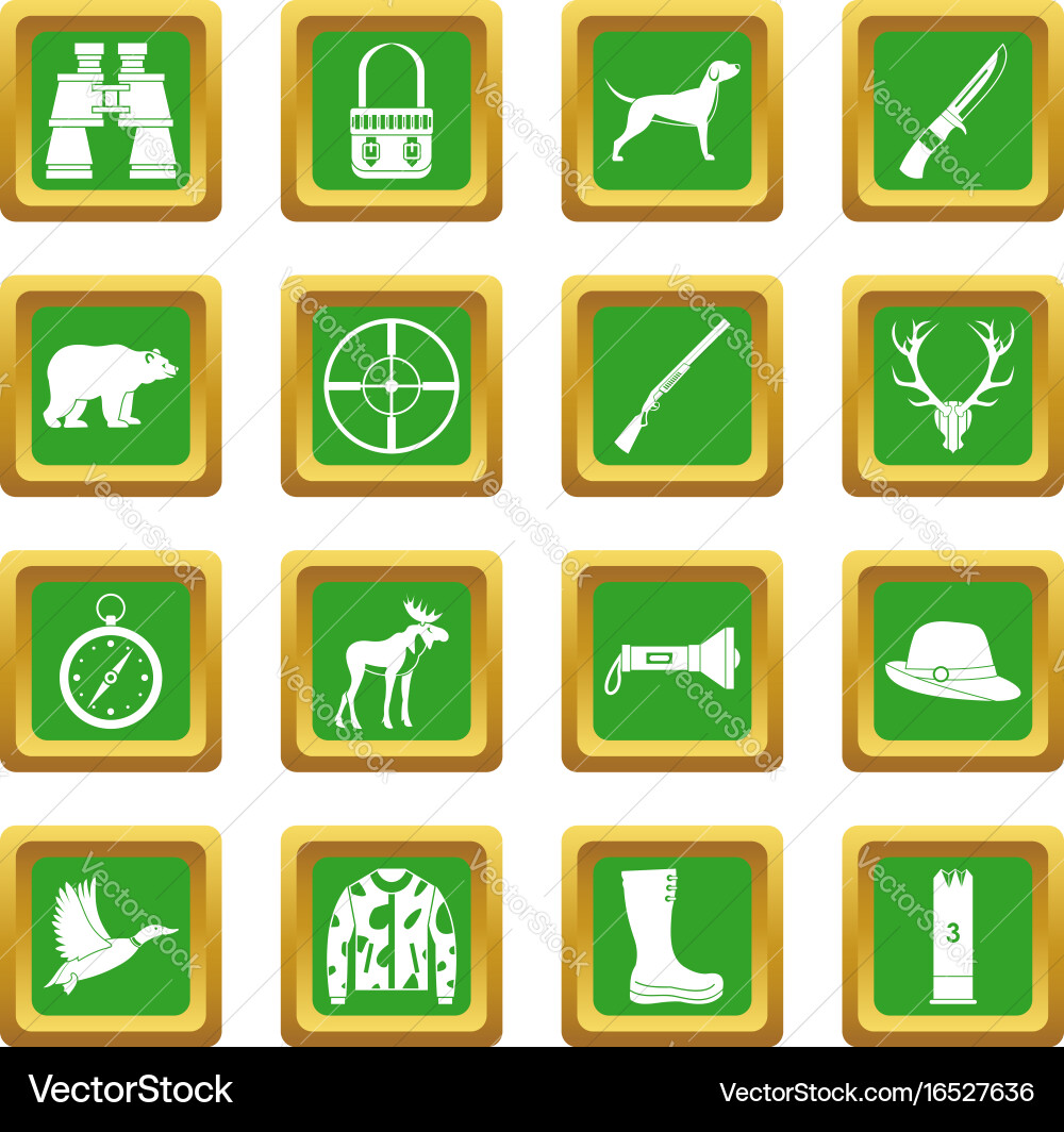 Hunting icons set green Royalty Free Vector Image