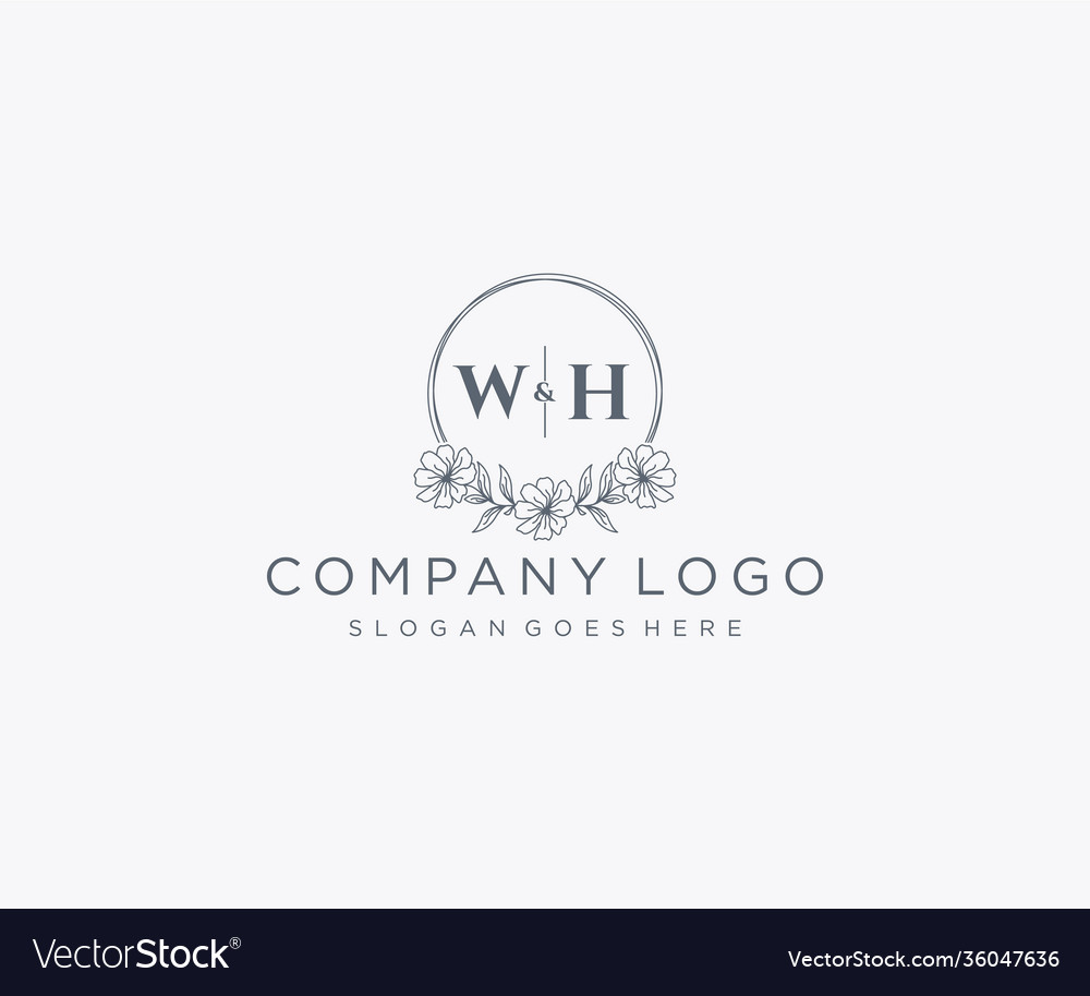 Initial wh letters floral frames unique Royalty Free Vector