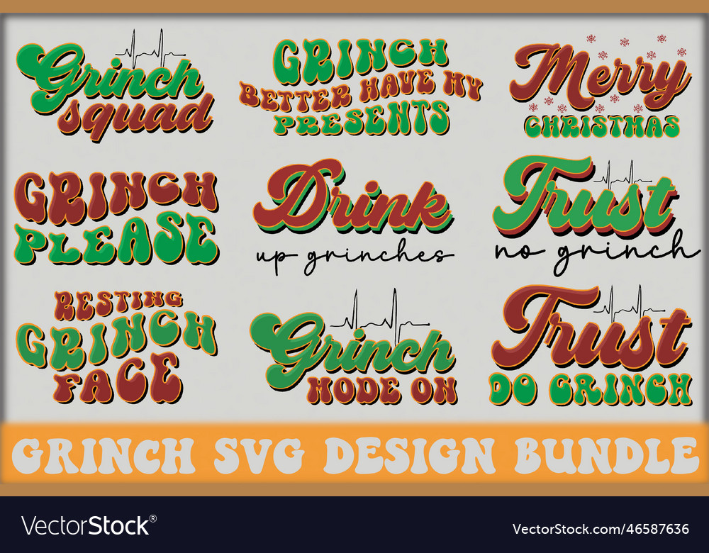 Retro grinch svg design bundle Royalty Free Vector Image