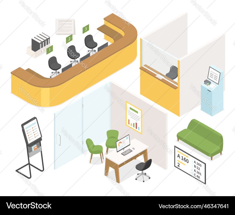 Bank interior - modern colorful isometric Vector Image