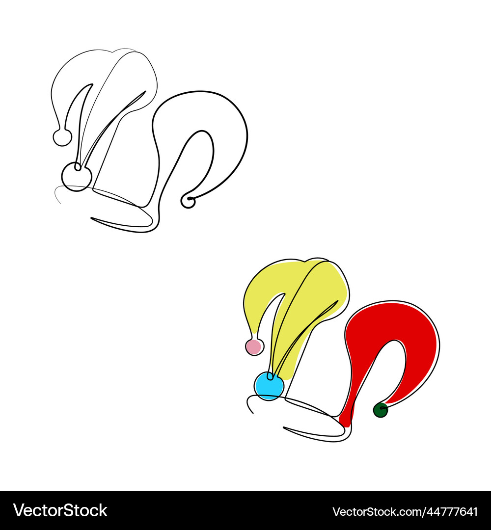 Circus jester fool hat in one line drawing style Vector Image