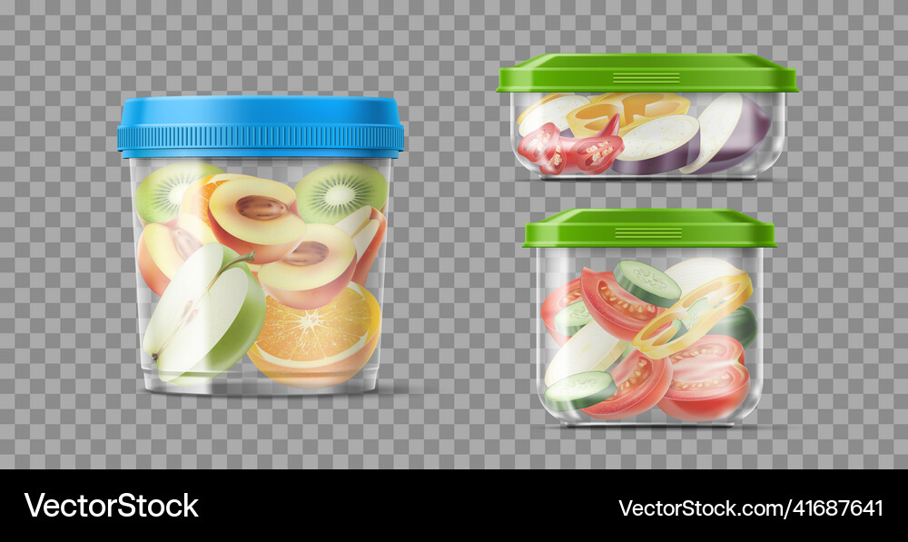 Food containers with products realistic Royalty Free Vector