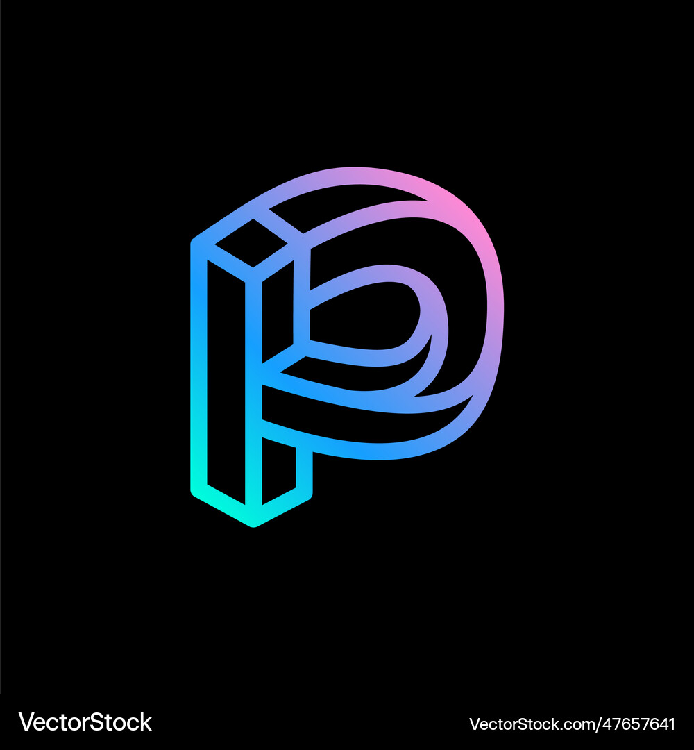 Isometric p letter logo neon lights emblem Vector Image