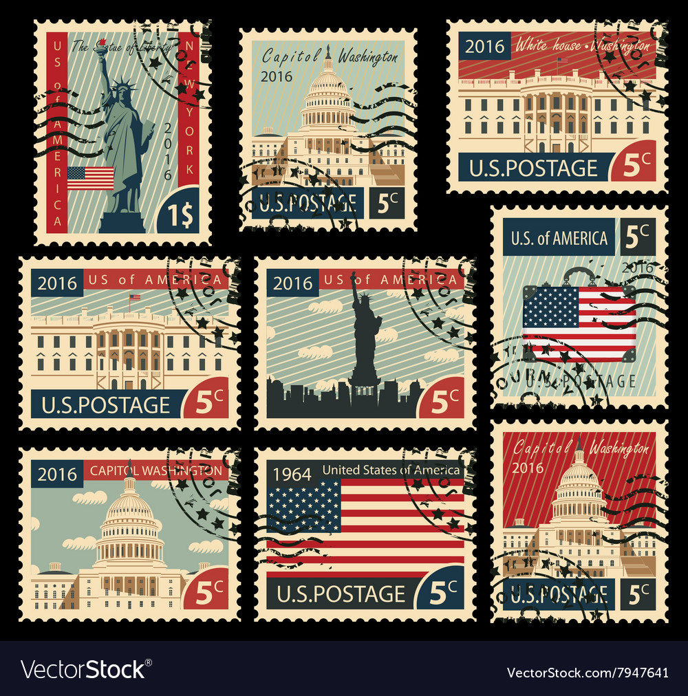 Stamps with united states america landmarks Vector Image
