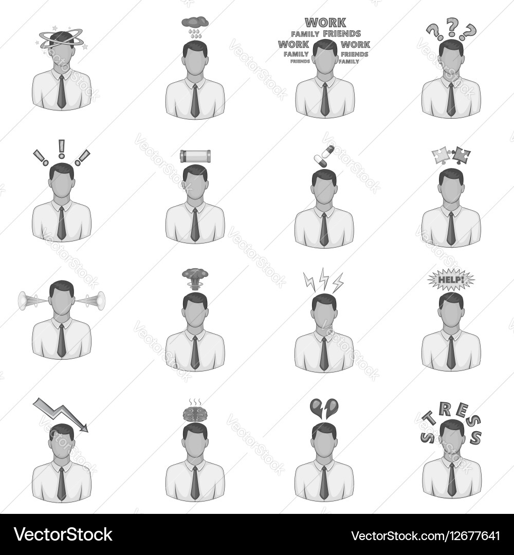 Stress icons set monochrome style Royalty Free Vector Image