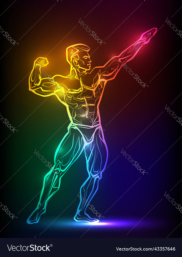 Bodybuilder Muscle Man Fitness Posing Banner Vector Image