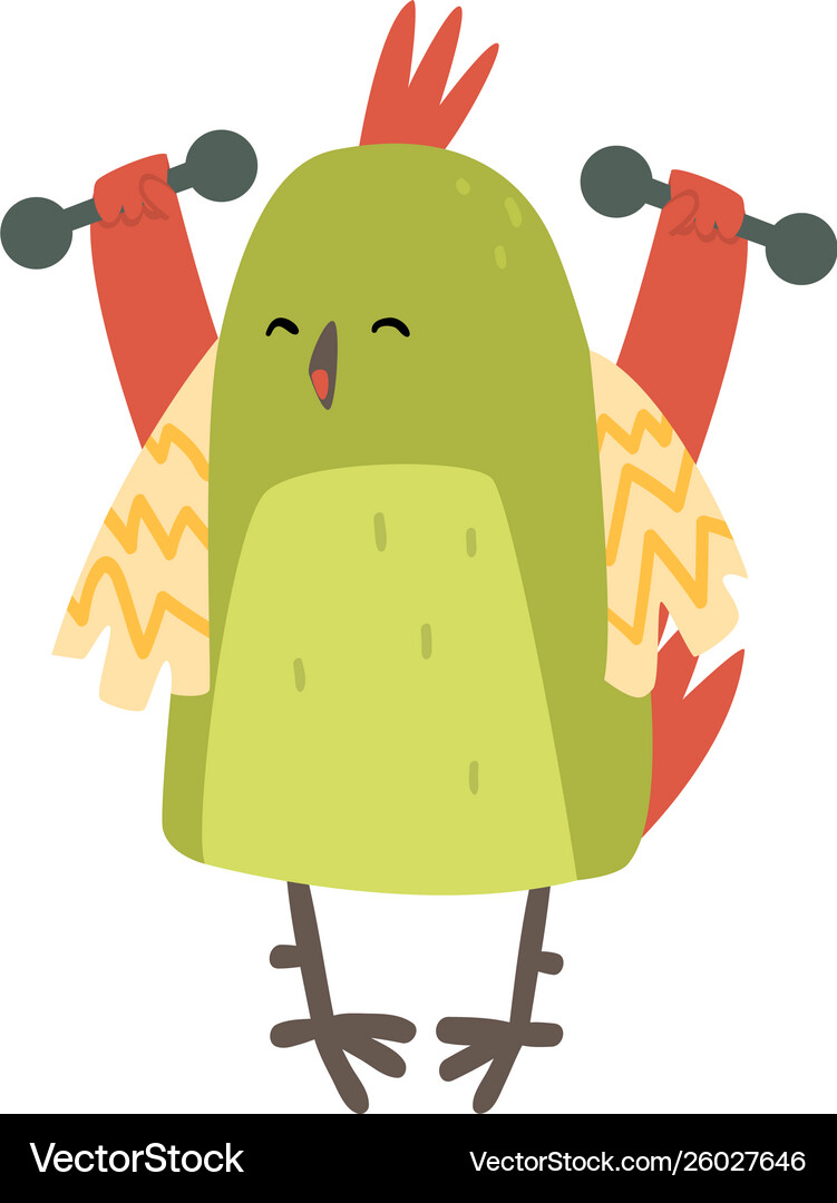 Cute bird exercising with dumbbells funny athlete Vector Image