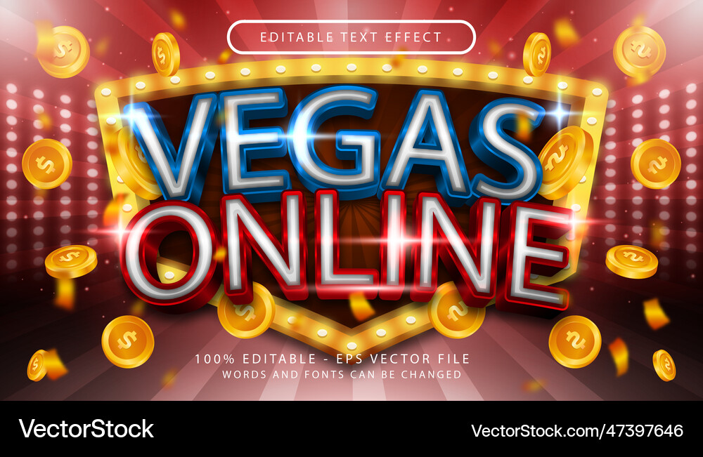 Editable text effect vegas online casino 3d style Vector Image
