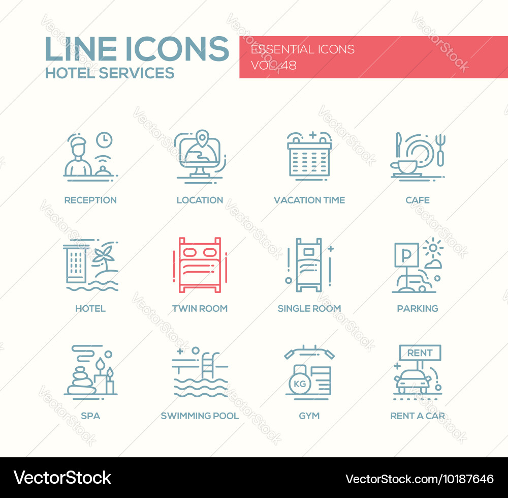 Hotel services - flat design line icons set Vector Image