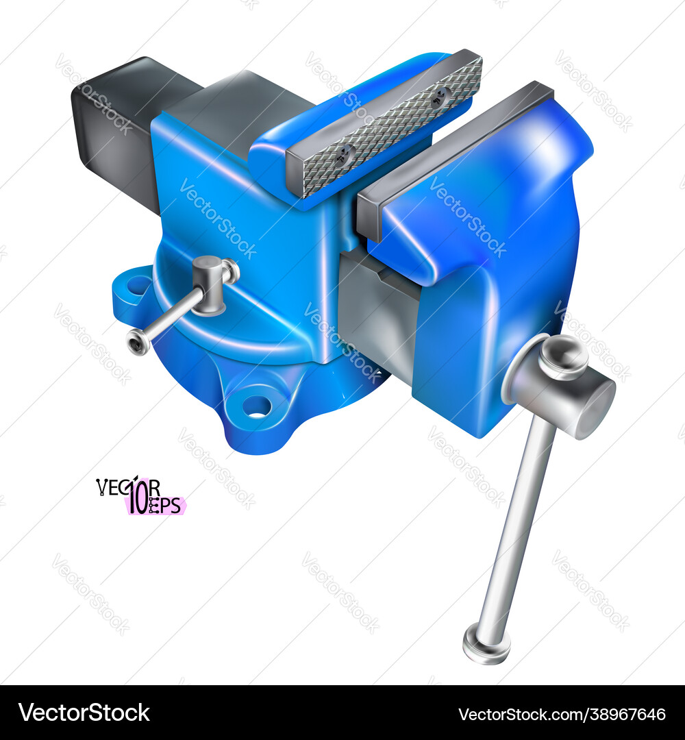 Realistic heavy duty bench vise on swivel base 3d Vector Image
