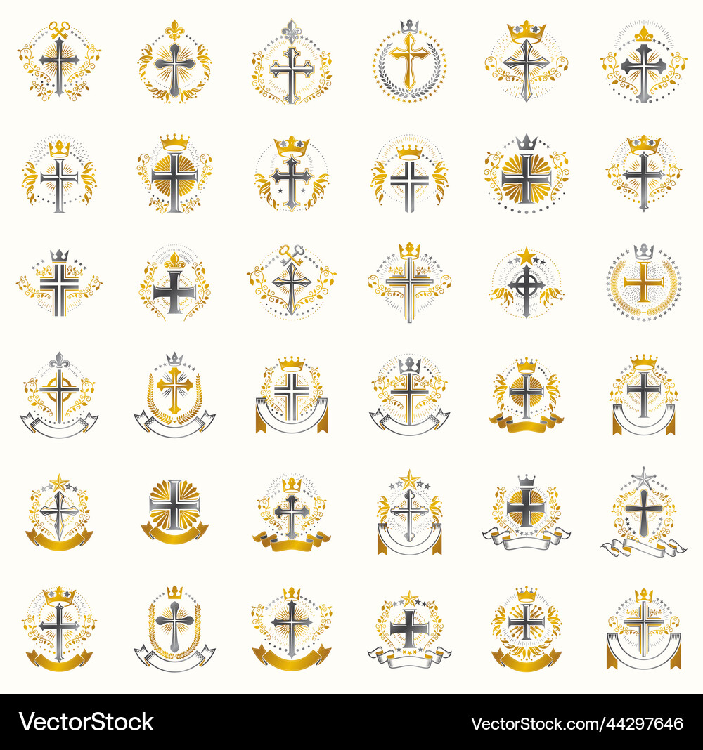 Vintage christian crosses logos or emblems Vector Image