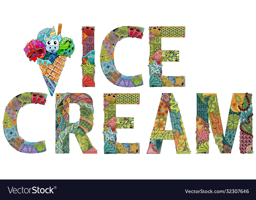 Words ice cream with ice cream in a waffle cone Vector Image
