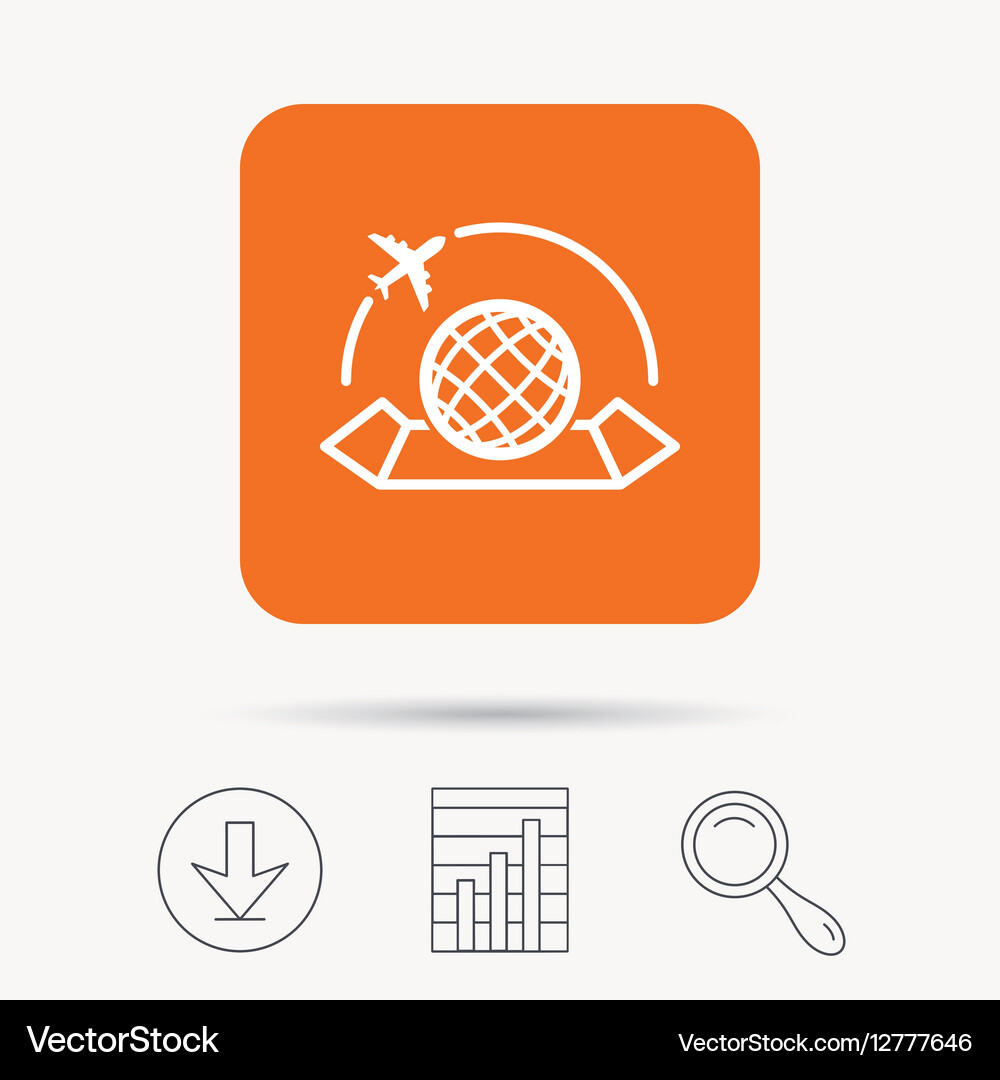 World map icon Plane travel sign Royalty Free Vector Image