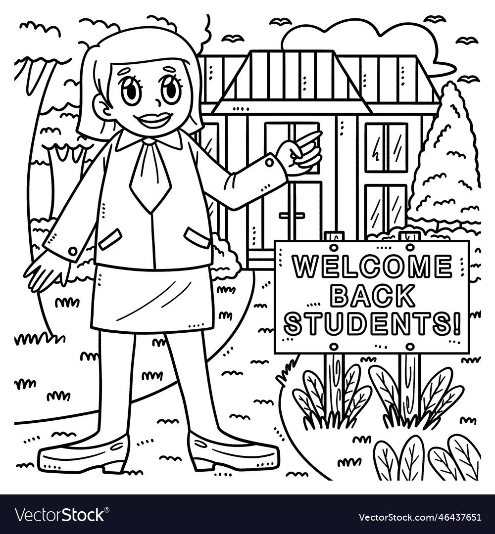 Back to school welcome students coloring page Vector Image
