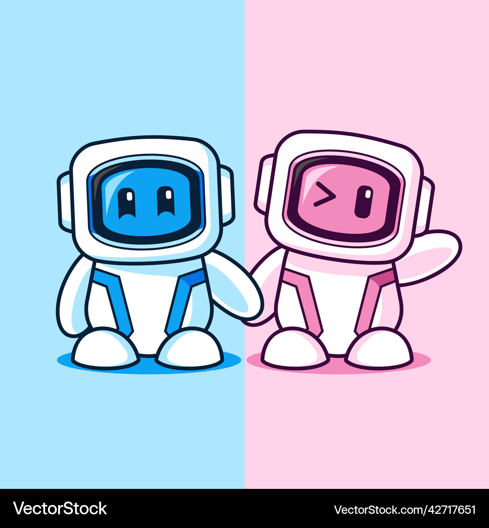 Blue and pink robot partner character design Vector Image