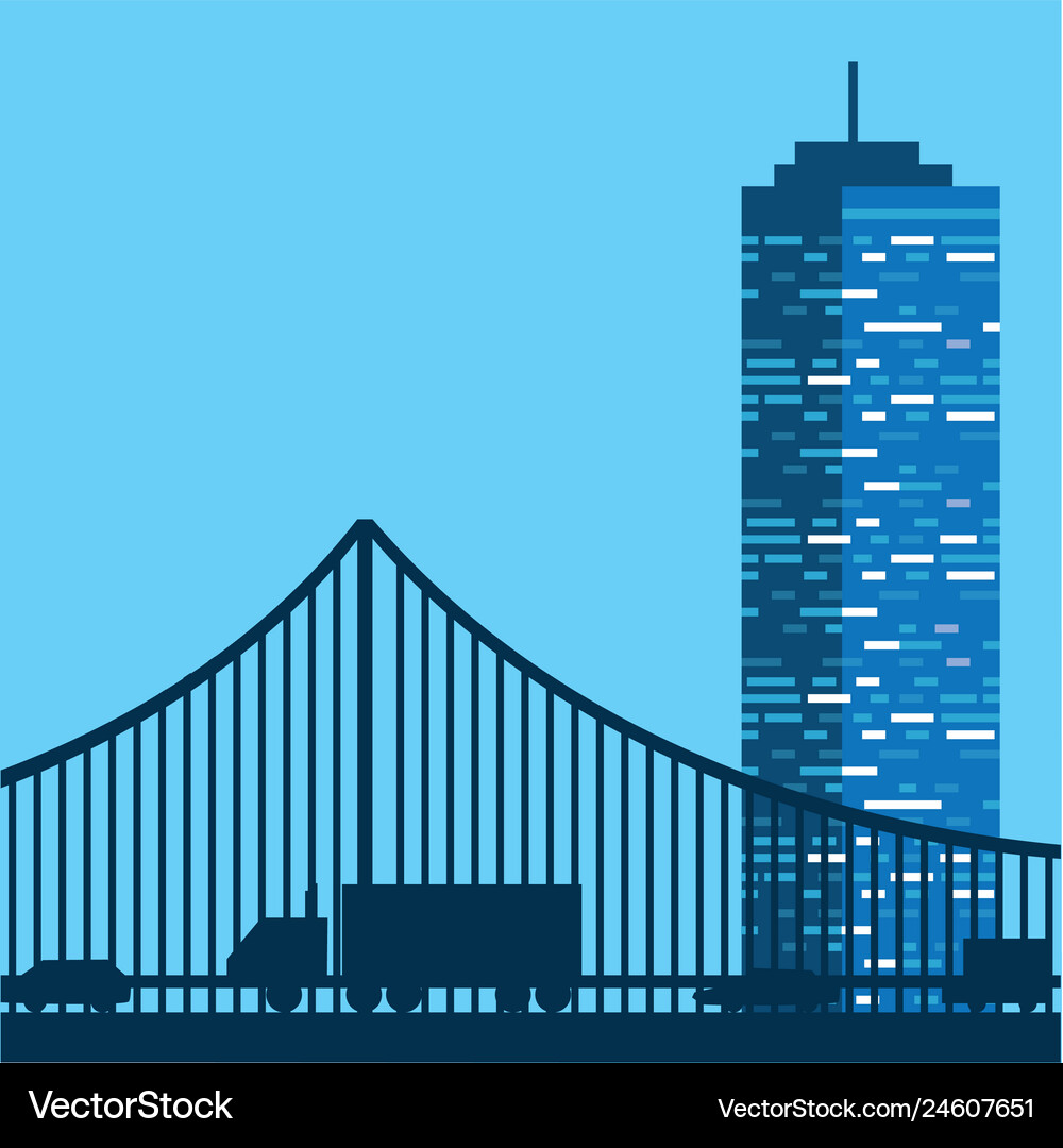 Buildings metropolis with bridge cityscape scene Vector Image