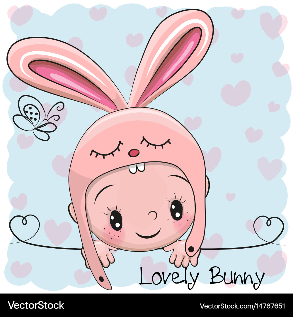 Cute cartoon baboy in a bunny hat Royalty Free Vector Image