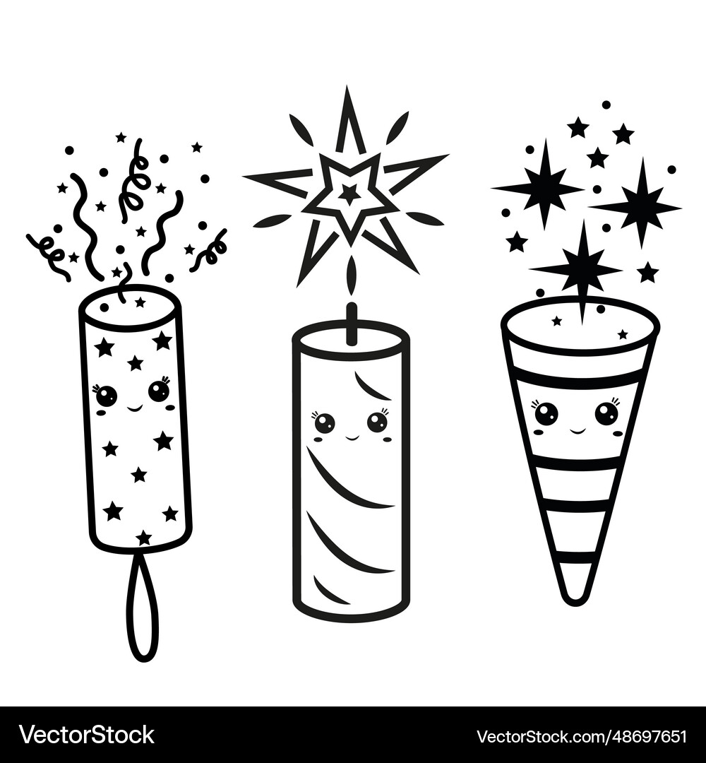 Festive firecrackers kawaii doodle style fireworks