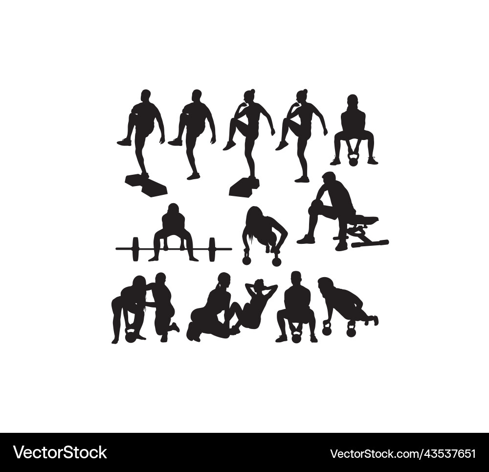 Fitness and gym activity silhouettes Royalty Free Vector
