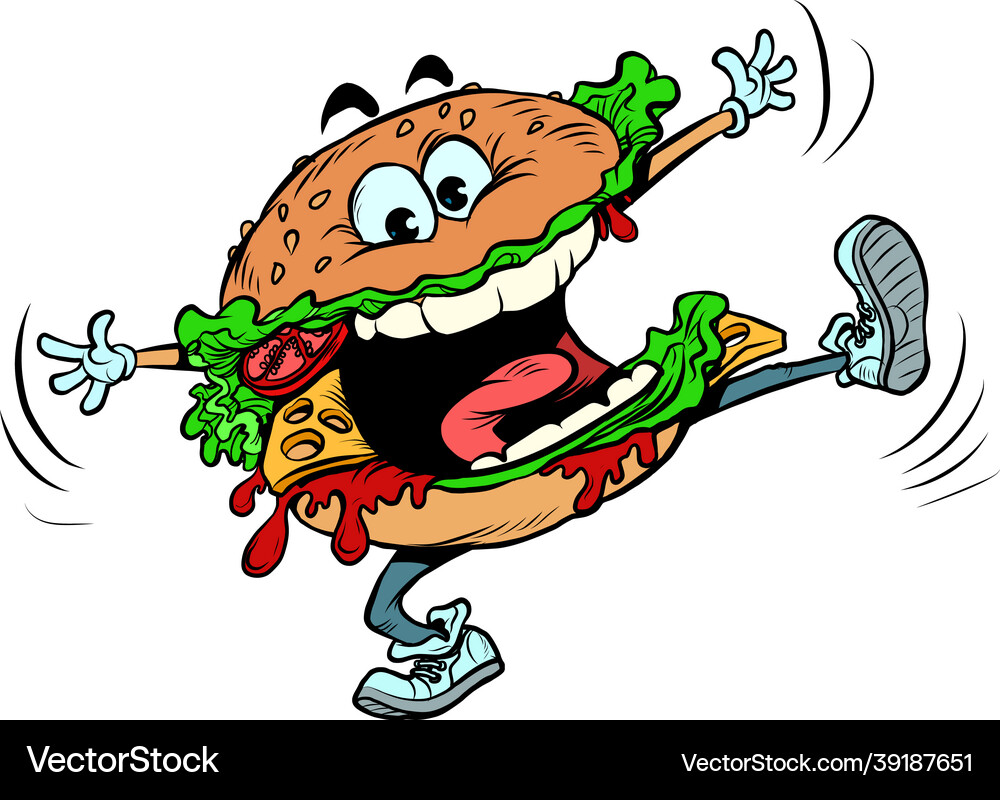 Funny burger character joyful fast food isolate Vector Image