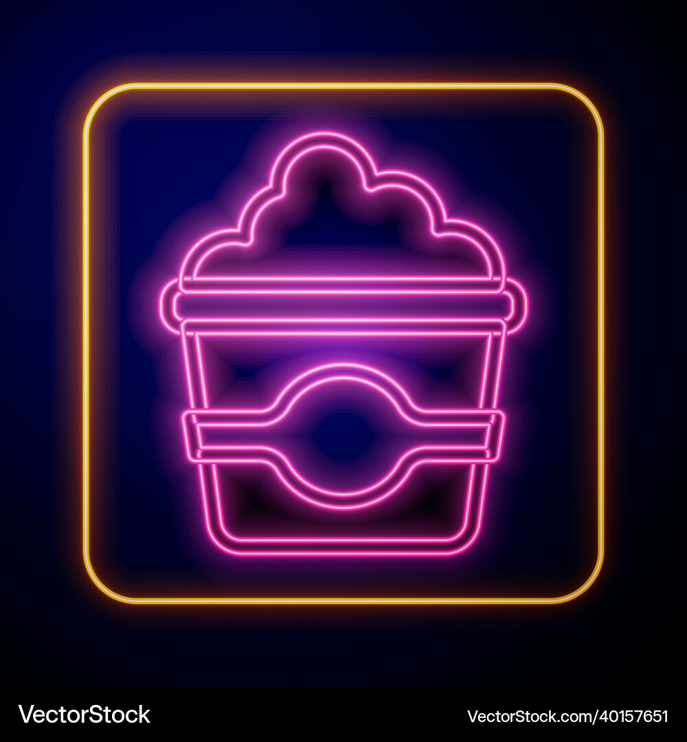 Glowing neon popcorn in cardboard box icon Vector Image