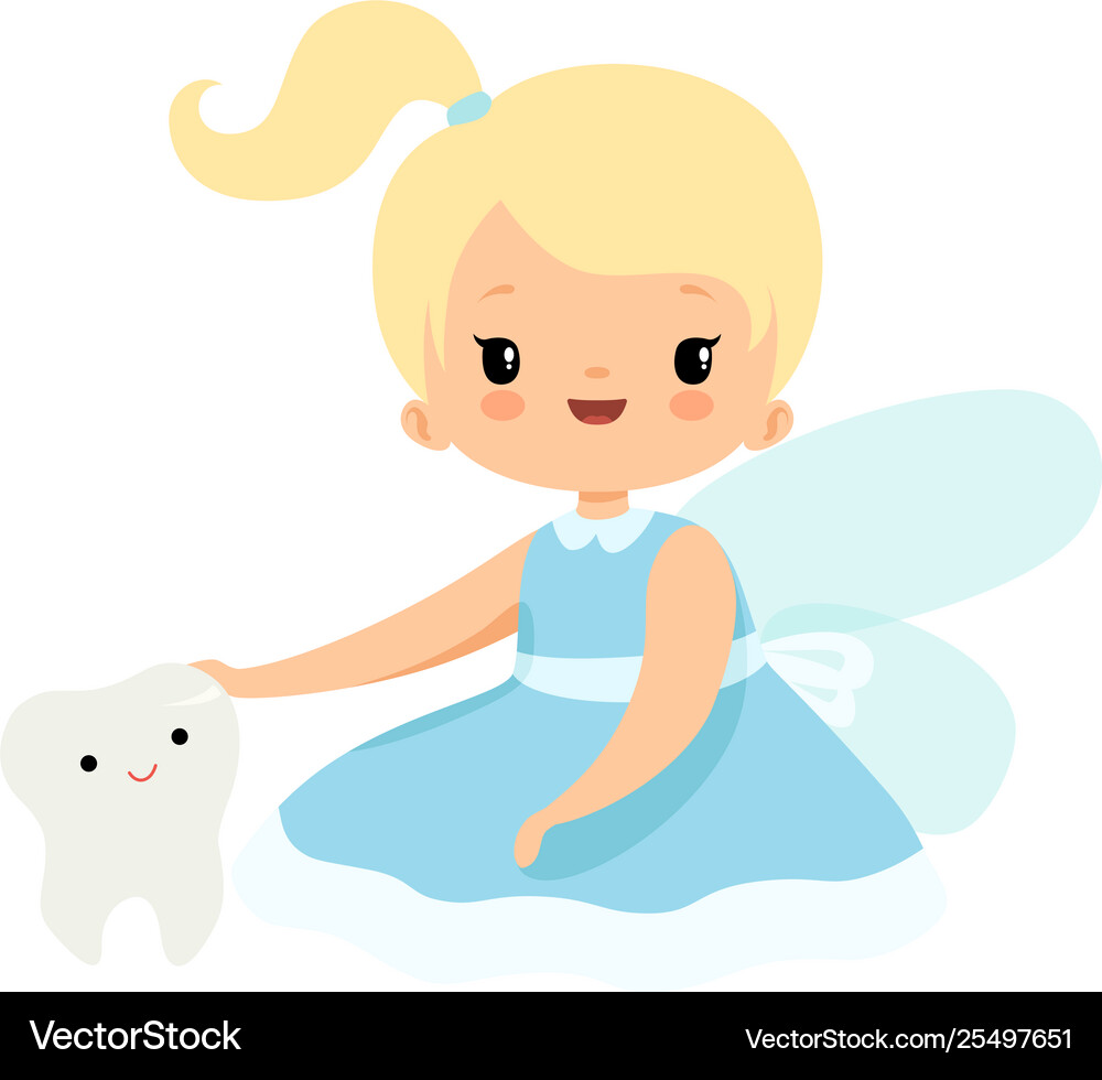 Little tooth fairy sitting with batooth Royalty Free Vector